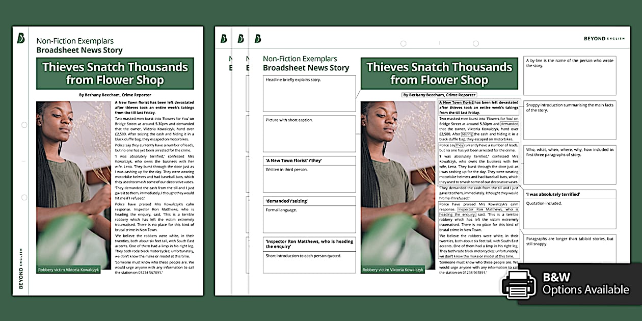 Broadsheet News Story Exemplar Resource Pack - Twinkl