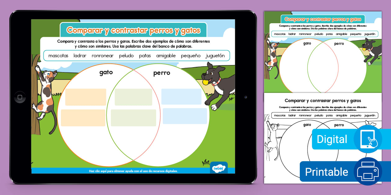 Actividad de escritura: Comparar y contrastar perros y gatos