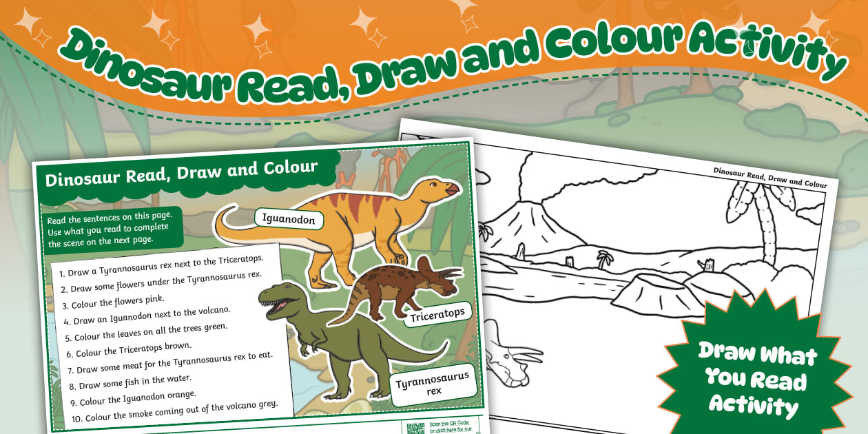 Dinosaur Read, Draw and Colour Activity