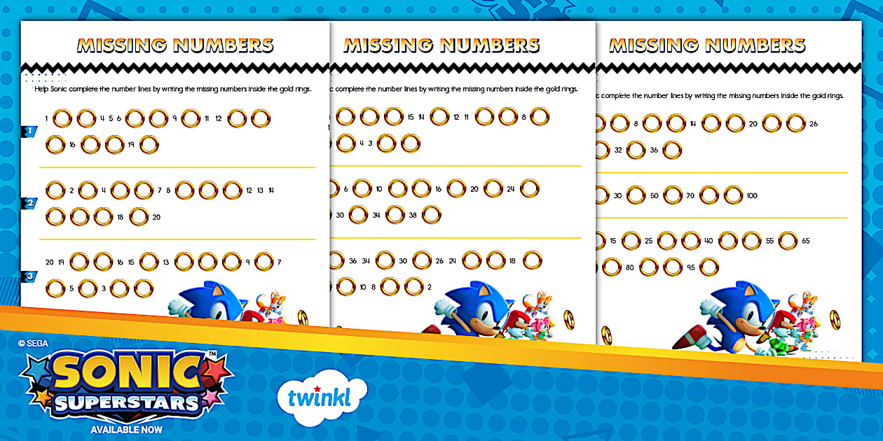 FREE! - Sonic: Missing Numbers on a Number Line Worksheet