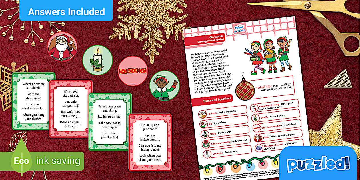 Christmas Scavenger Hunt Riddles - Twinkl - Puzzles - Twinkl