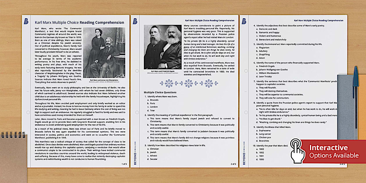 Karl Marx Multiple Choice Reading Comprehension - Twinkl