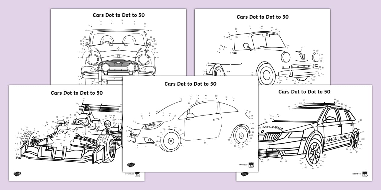 Cars Dot to Dot Up to 50 - Twinkl - KS1 - Twinkl
