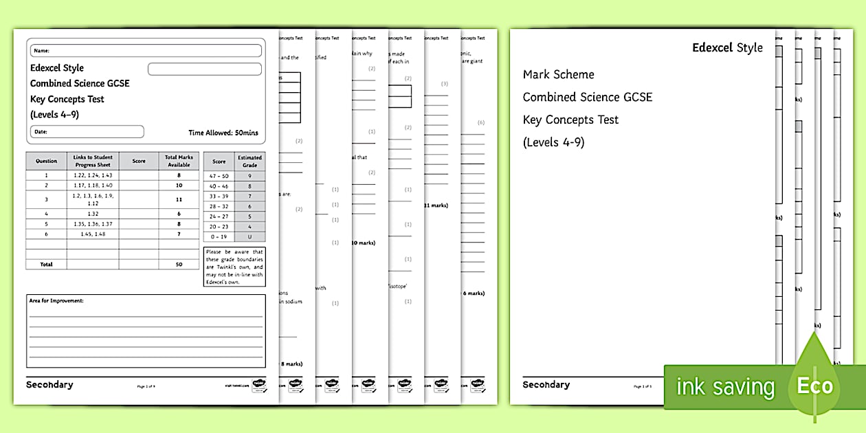 Edexcel Style Combined Science Key Concepts in Chemistry Test