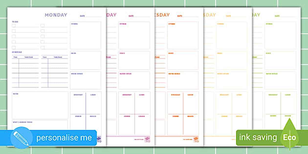 Daily Diary Planner Sheets - Each Day Planner - Twinkl