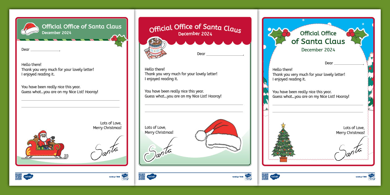 Reply From Santa letter in English - 3 Templates - Twinkl