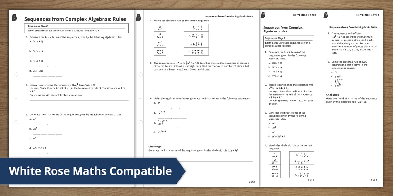 👉 Sequences from Complex Algebraic Rules (teacher made)