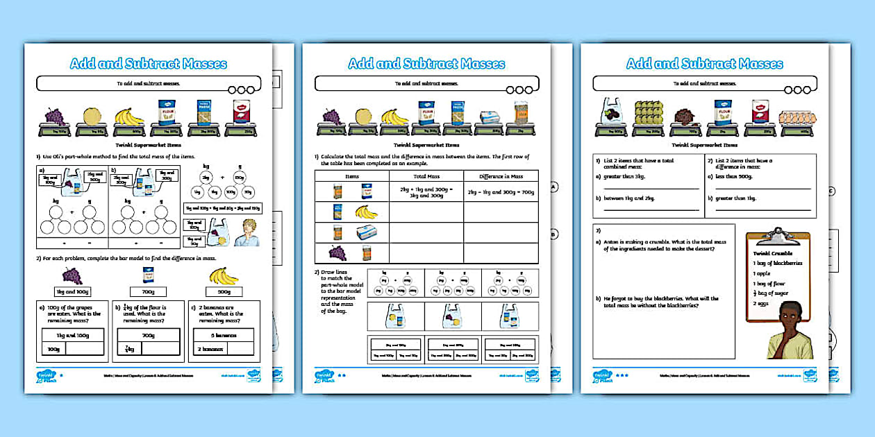 👉 Add and Subtract Masses Differentiated Maths Worksheets