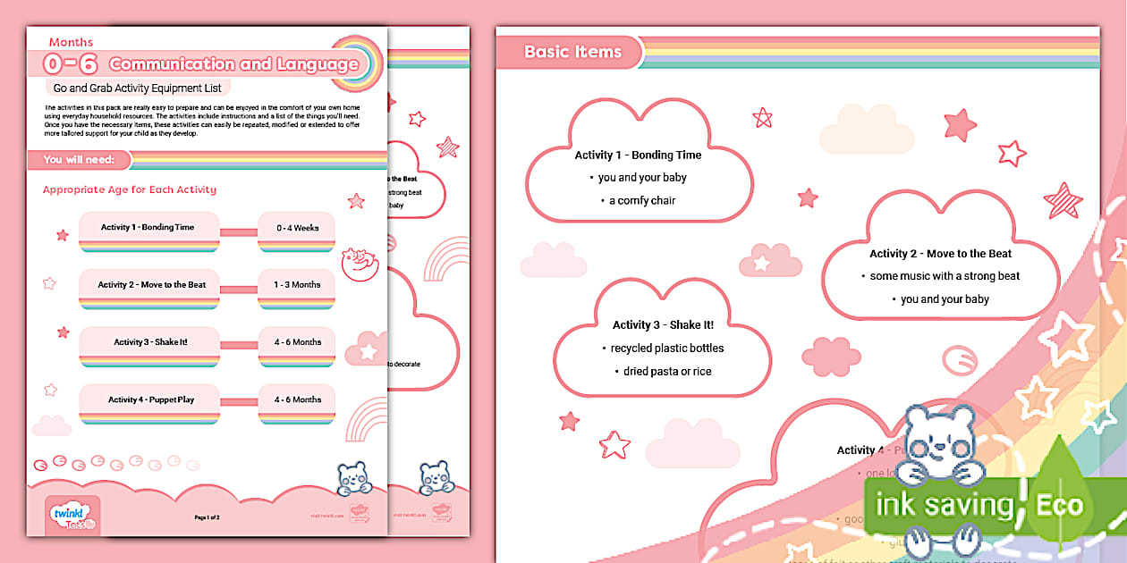 FREE! - 0-6 months Communication and Language Equipment List