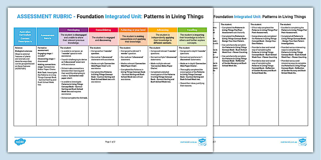 STEM IU Foundation Patterns in Living Things Assessment Rubric