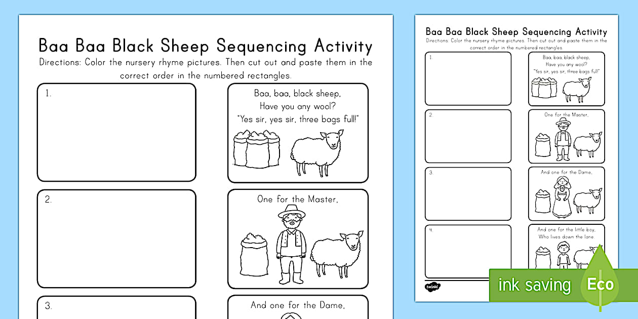 Baa Baa Black Sheep Nursery Rhyme Sequencing Activity