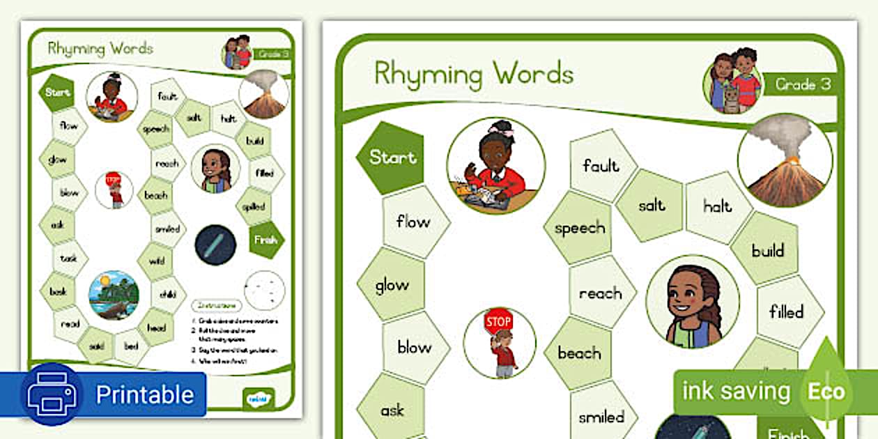 Grade 3 Phonics: rhyming Printable Game (teacher made)