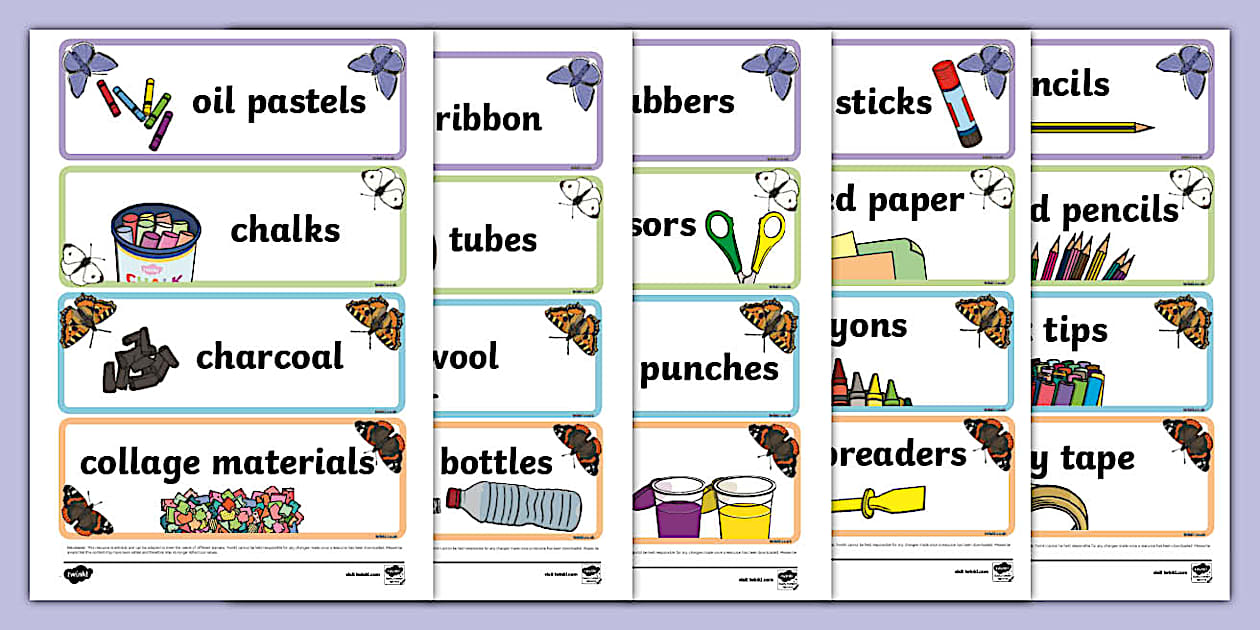 Butterfly-Themed Editable Creative Area Resource Labels