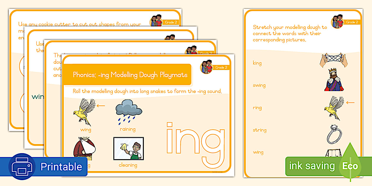Grade 2 Phonics: -ing Modelling Dough Playmats - Twinkl