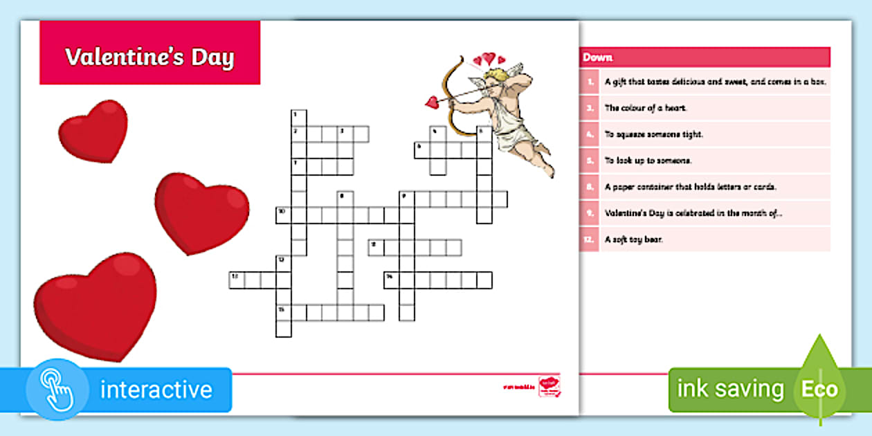 Valentine's Day Crossword (teacher made) - Twinkl