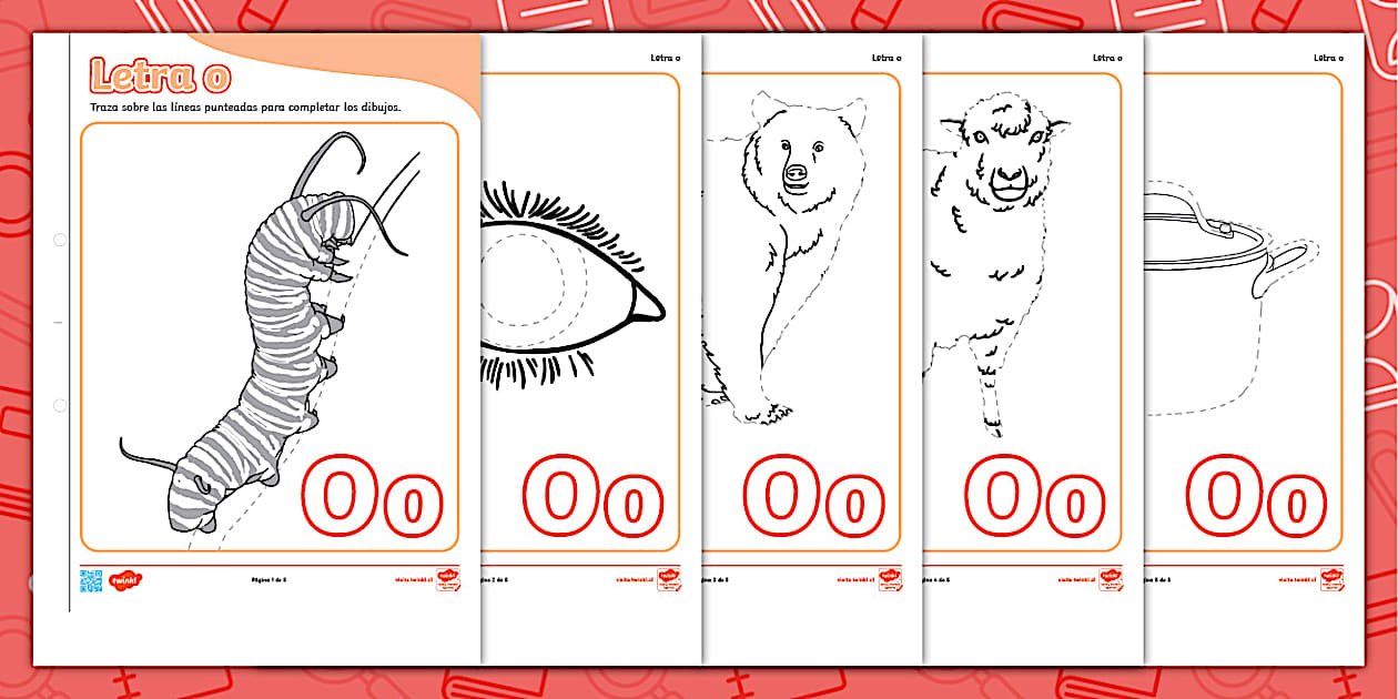 Guía de Trabajo: Trazos sobre Dibujos - Letra O - Twinkl