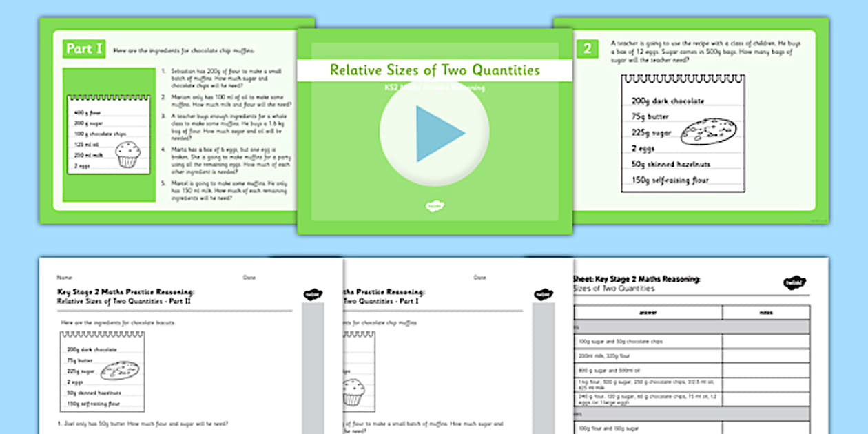 KS2 Reasoning Test Practice Relative Sizes of Two Quantities Resource Pack