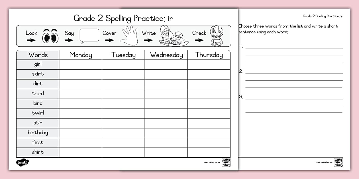 Grade 2 ir Phonics Spelling Practice Sheets - Twinkl