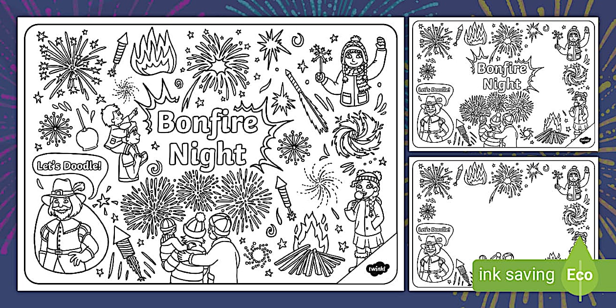 Let's Doodle About Bonfire Night Colouring Pages - Twinkl
