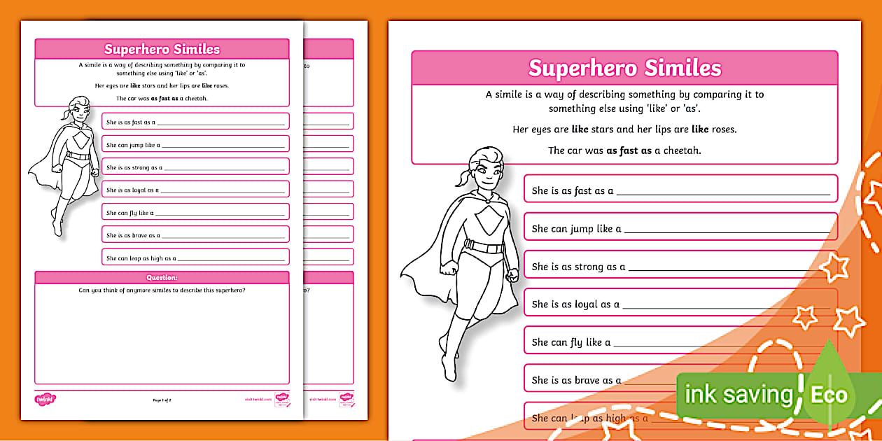 Editable Superhero Similes (l'enseignant a fait) - Twinkl