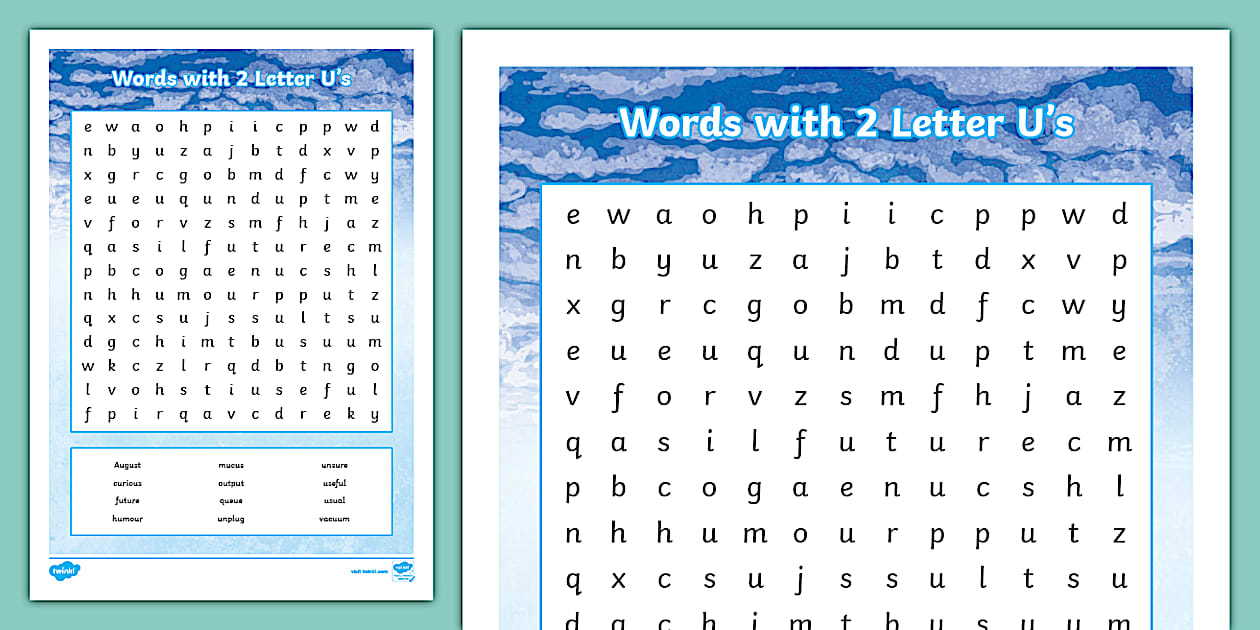 Words with 2 Letter U's Word Search (teacher made) - Twinkl