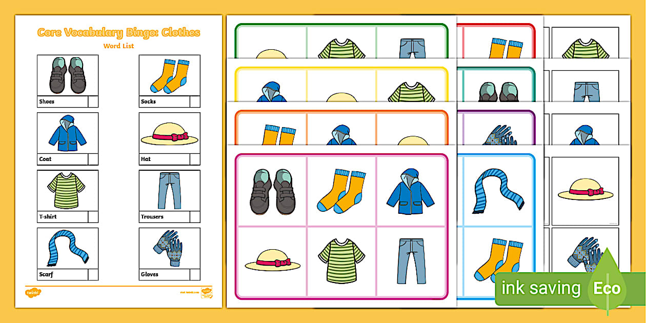 Core Vocabulary Bingo: Clothes (teacher made) - Twinkl