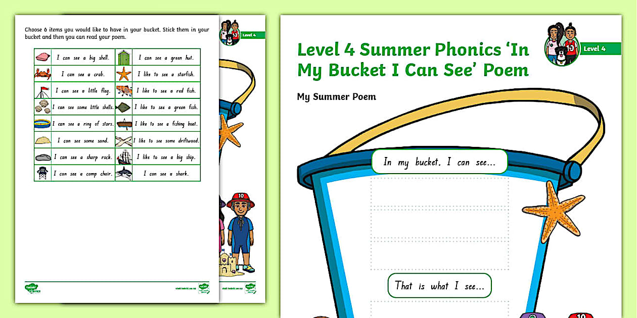 Level 4 Summer Phonics 'In My Bucket I Can See' Poem