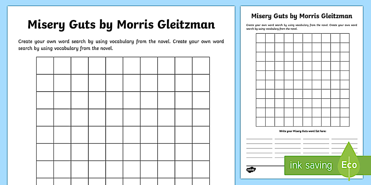 Create Your Word Search to Support Teaching on Misery Guts by Morris ...