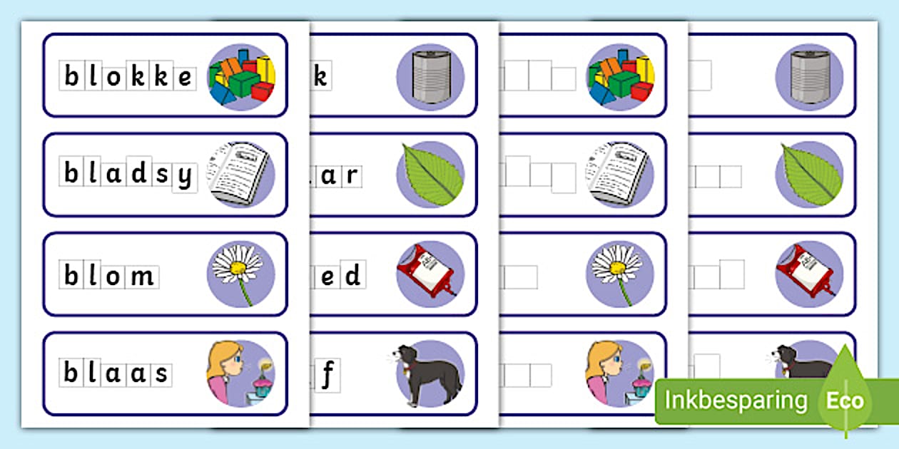 Bou Woorde Met Klanke -bl, -gl en -vl Woordkaarte - Twinkl