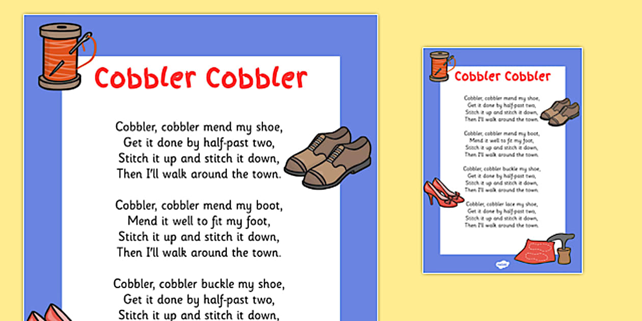 Cobbler, Cobbler Nursery Rhyme Poster - Twinkl