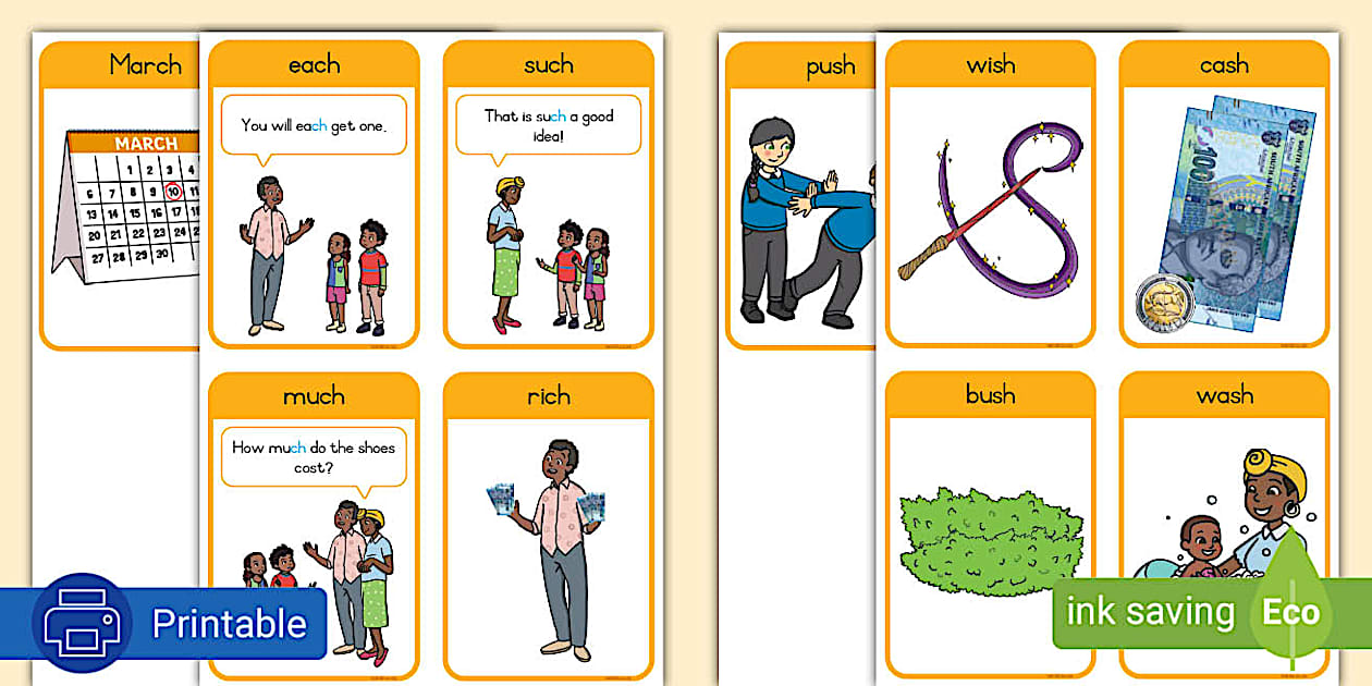 Grade 2 Phonics: -sh and -ch: Flashcards (teacher made)