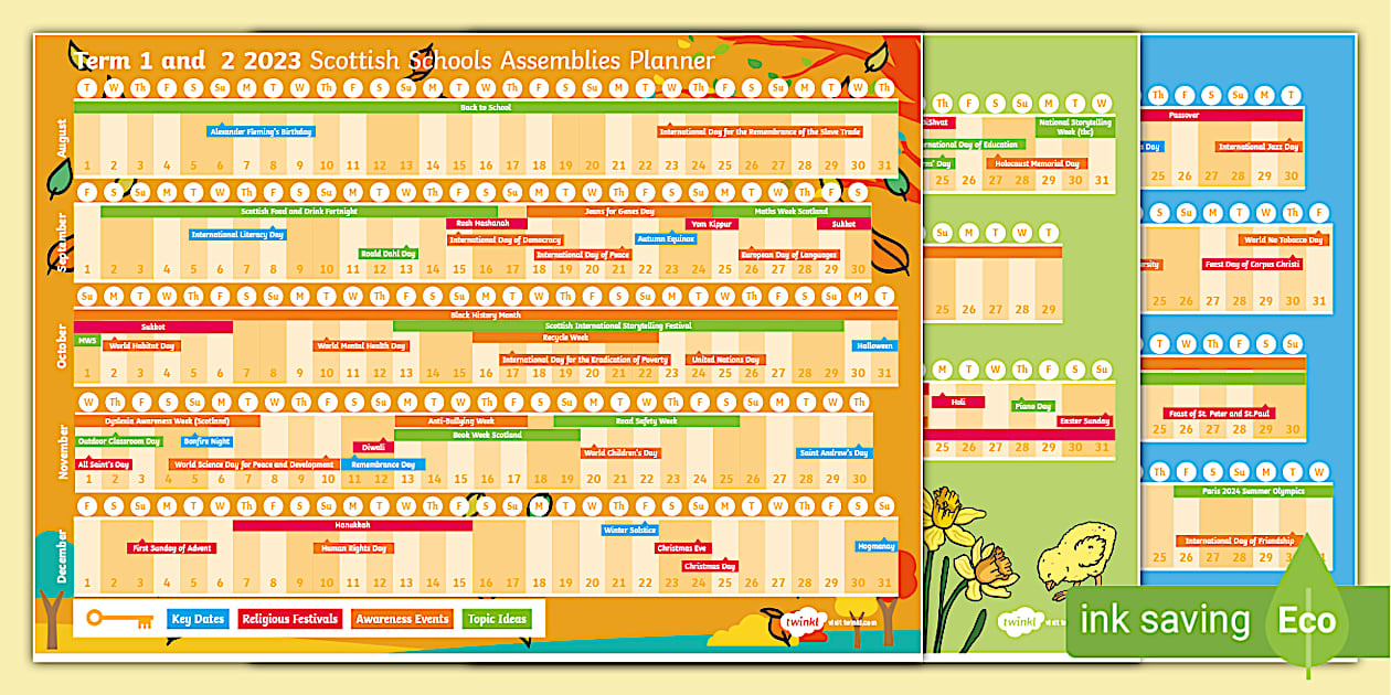 Scottish Schools Assemblies Planner Display Calendar