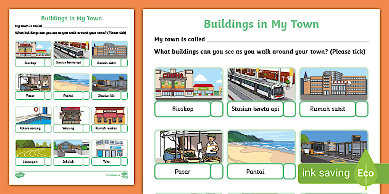 Places in My Town Worksheet Indonesian (teacher made)