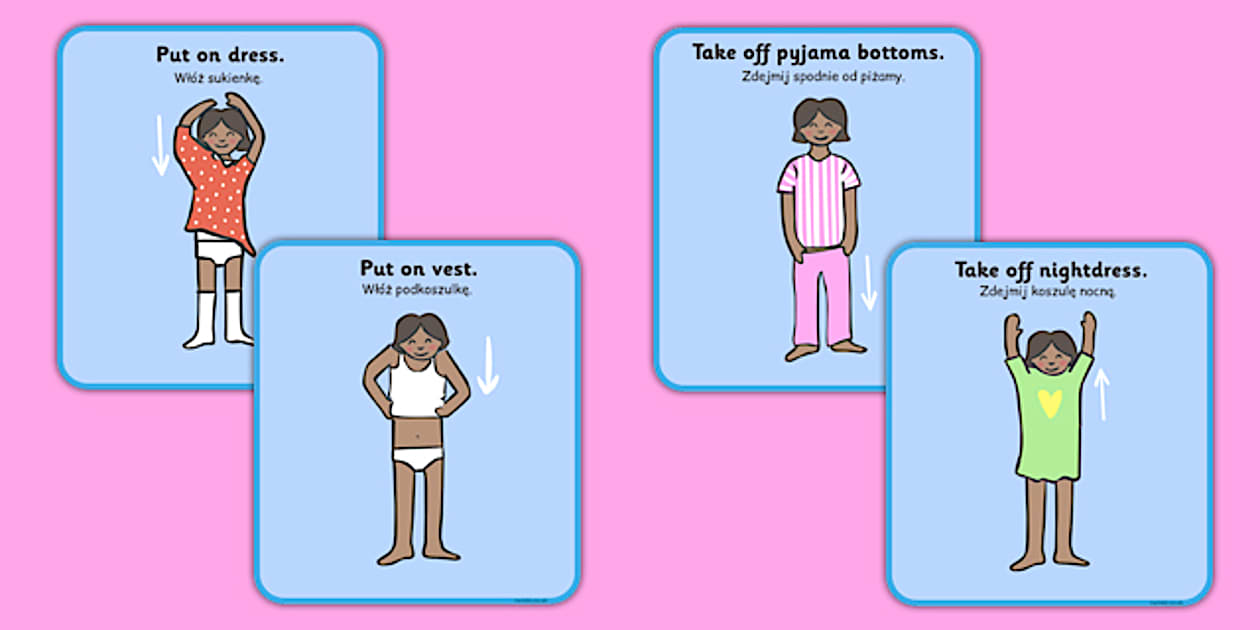 Getting Dressed Cards Girls Polish Translation - Twinkl