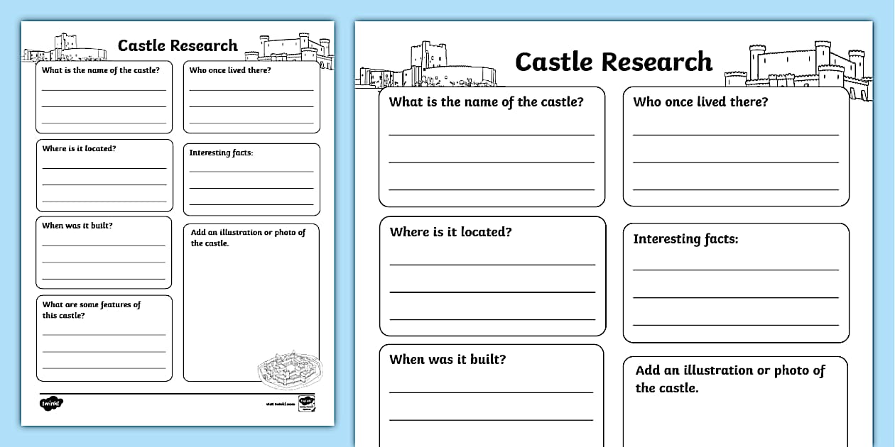 Castle Research Worksheet (teacher made) - Twinkl