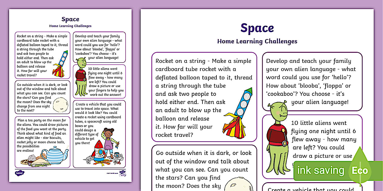 Space Home Learning Challenges Reception FS2 (teacher made)