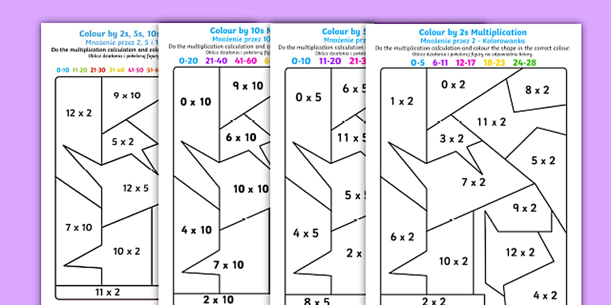 Colour by 2s 5s 10s Multiplication English/Polish - Colour by 2s, 5s ...