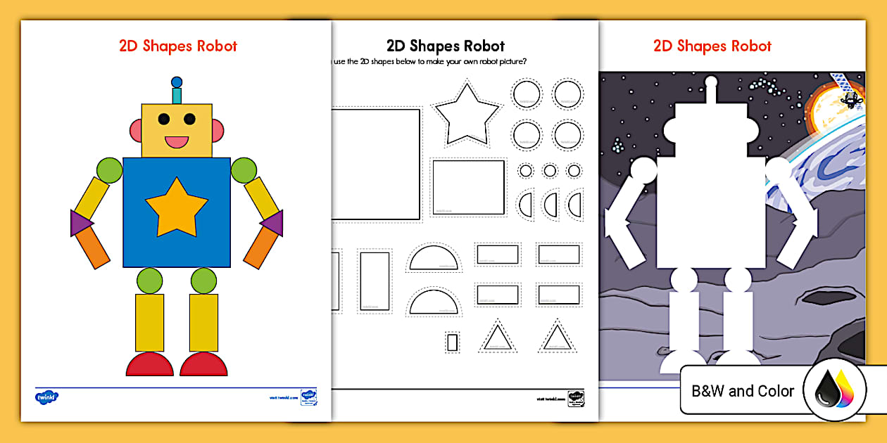 2D Shapes Robot Cutting Worksheet (teacher made) - Twinkl