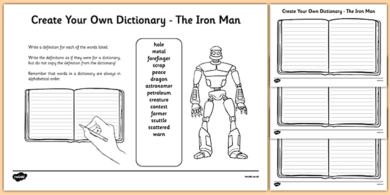 Editable The Iron Man Key Vocabulary Create Your Own Dictionary
