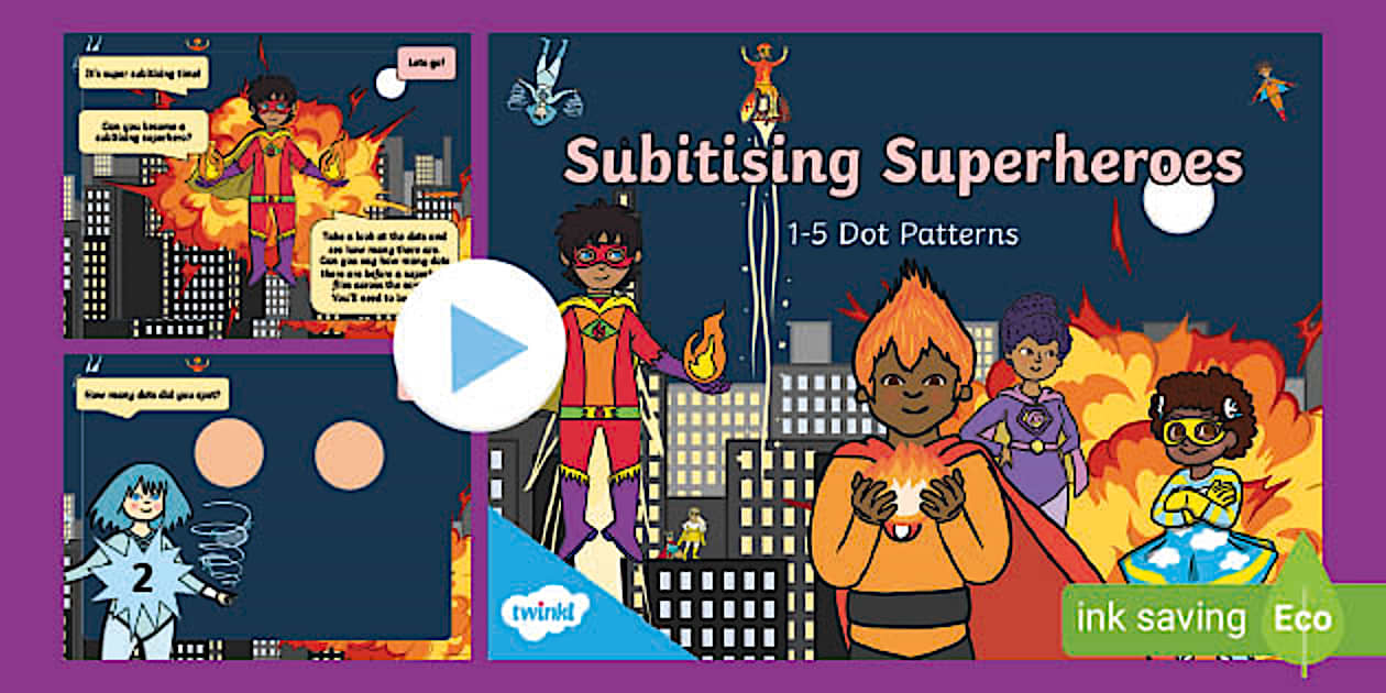 👉 Subitising Superheroes 1-5 Dot Patterns PowerPoint