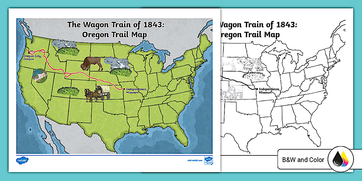 Wagon Train of 1843: Oregon Trail Map for Kids | Twinkl USA
