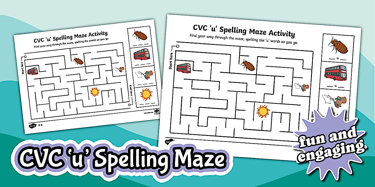 CVC 'u' Spelling Maze Activity Sheet