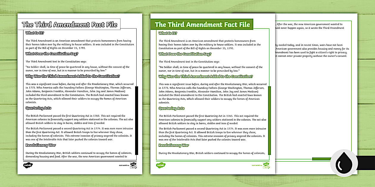 The 3rd Amendment Fact File (teacher made) - Twinkl