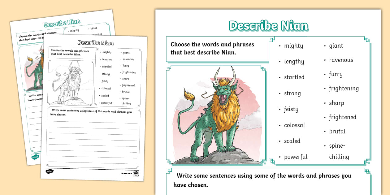 Describe Nian Worksheet (teacher made) - Twinkl