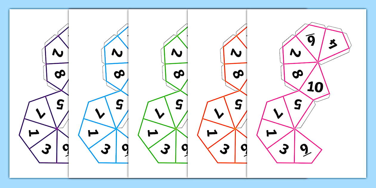 Printable Dice Net (1–10) | 10 Colours | Twinkl Elementary