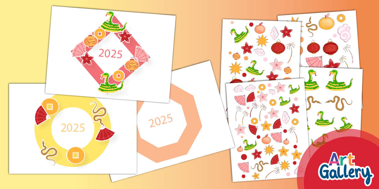2025 Year of the Snake Wreath Collage Activity Pack - Twinkl