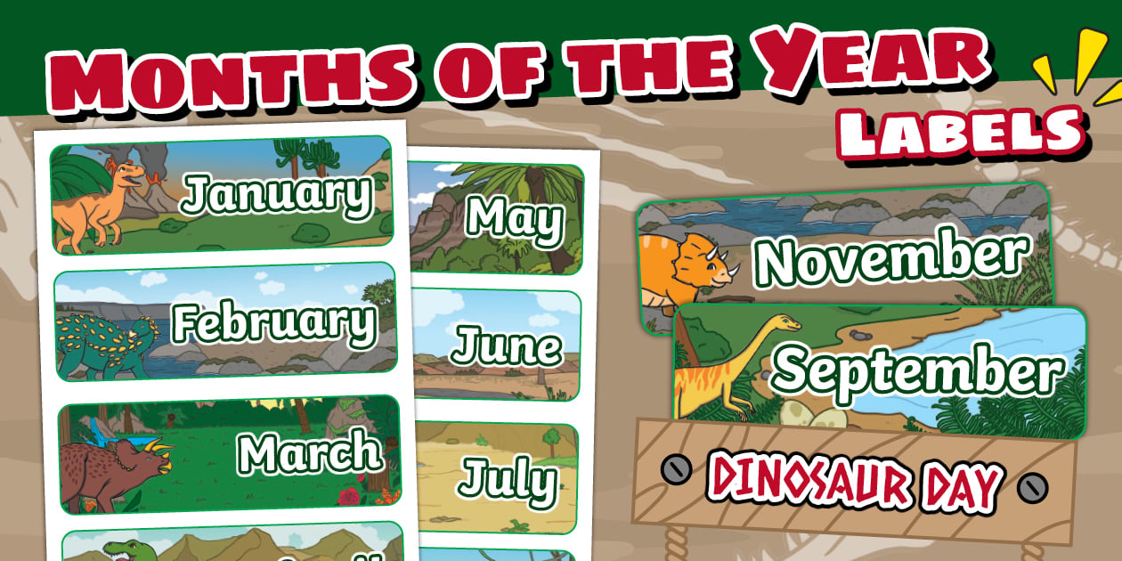 Dinosaur Day Months of the Year Labels