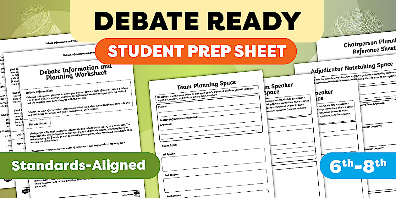 Debate Information and Planning Worksheet for 6th-8th Grade