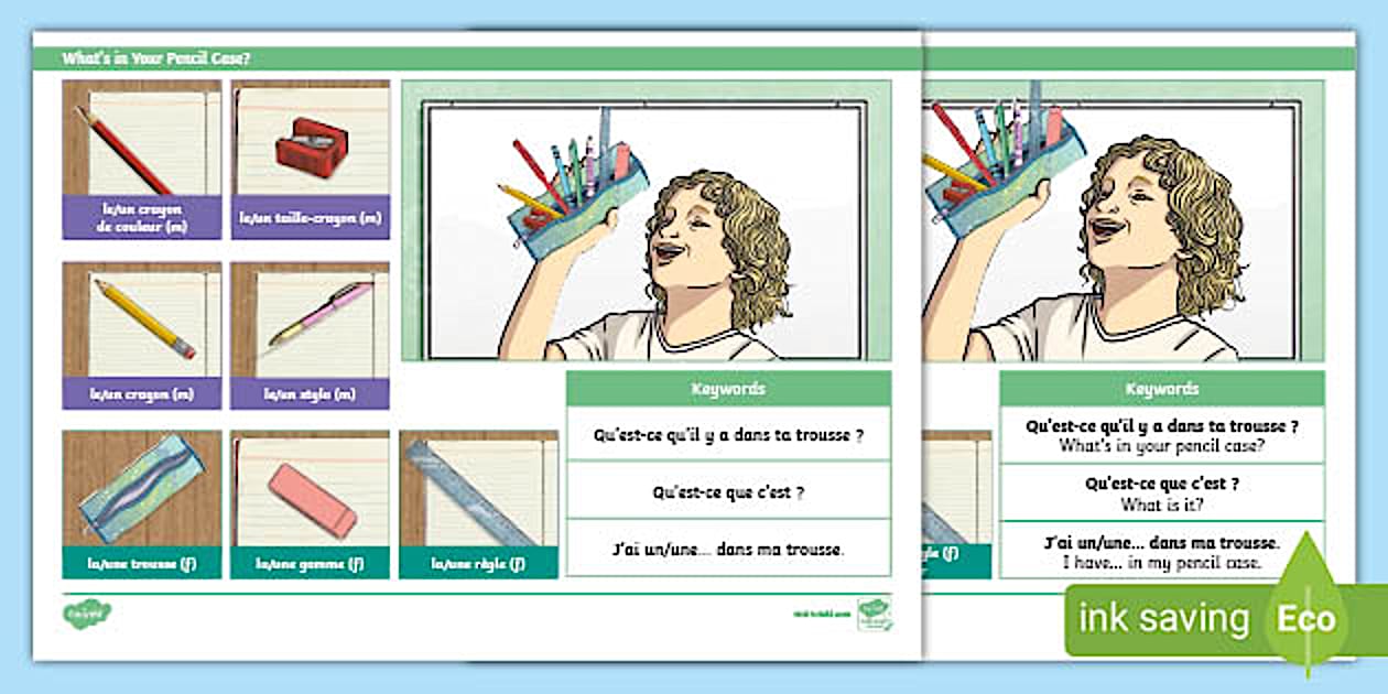 👉 French What's in Your Pencil Case? Word Mat - Twinkl
