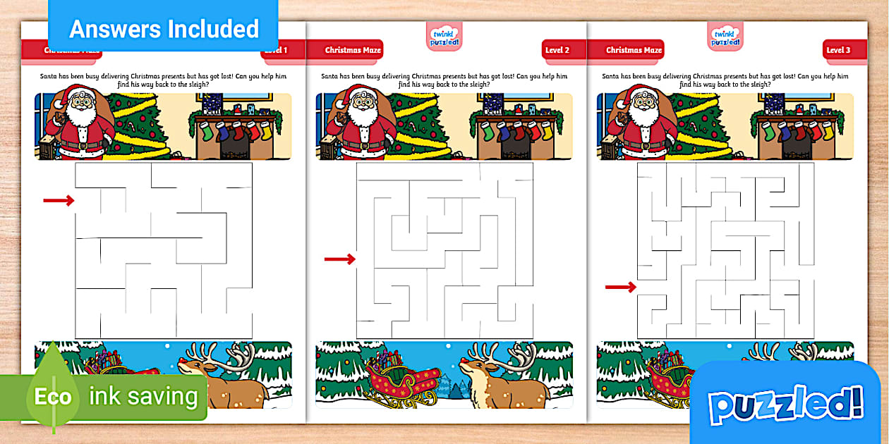 Fun Christmas Maze Puzzle Pack - Twinkl - Kids Puzzles